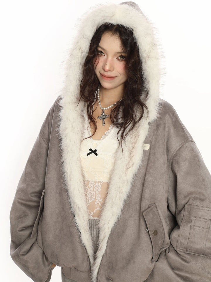 Reversible Faux Suede Fur Hooded Jacket – Y2K Winter Fur Hooded Jacket ...