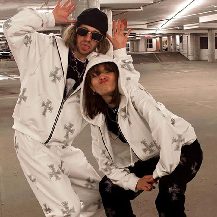 Y2K Rhinestone Cross Zip Hoodie – Pinky Dollz