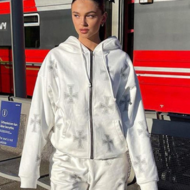 Y2K Rhinestone Cross Zip Hoodie – Pinky Dollz