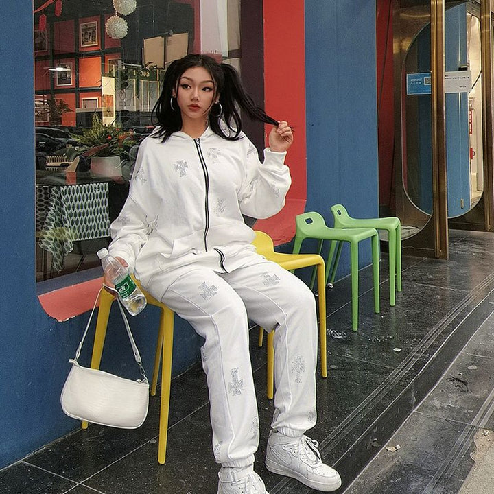 Y2K Rhinestone Cross Zip Hoodie – Pinky Dollz